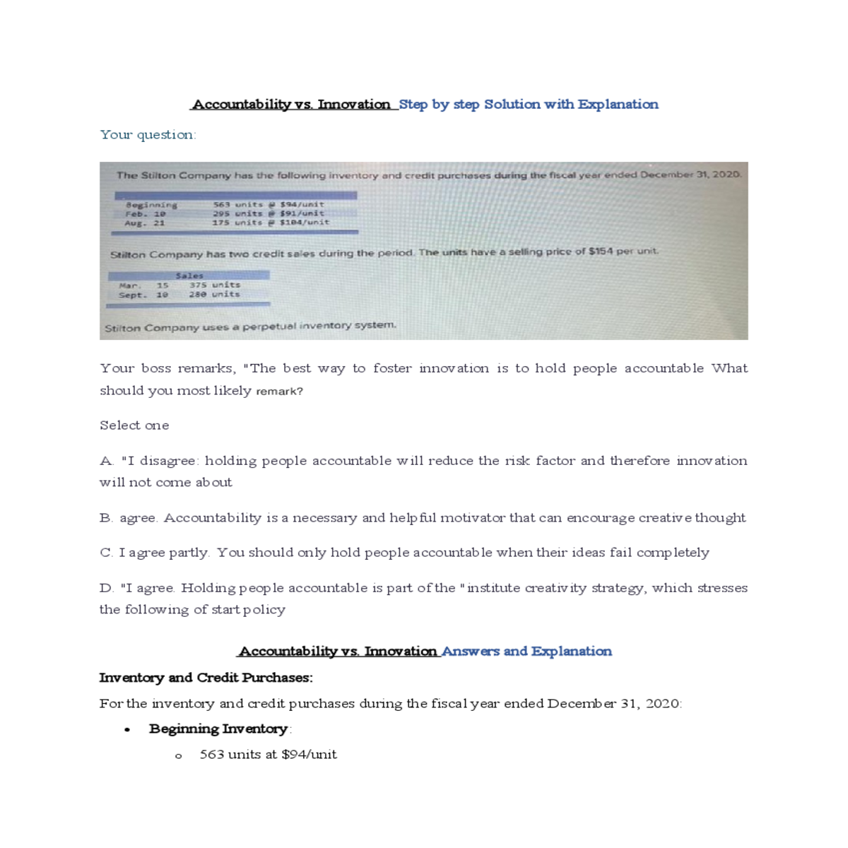 accountability vs innovation answers and explanation