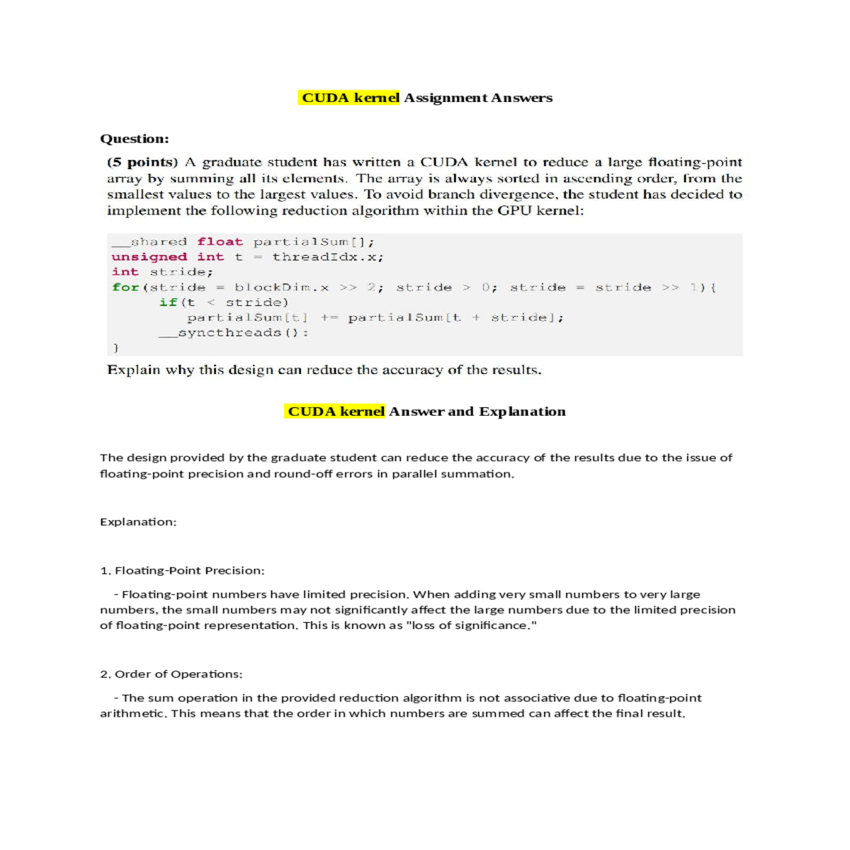 cuda kernel answer and explanation